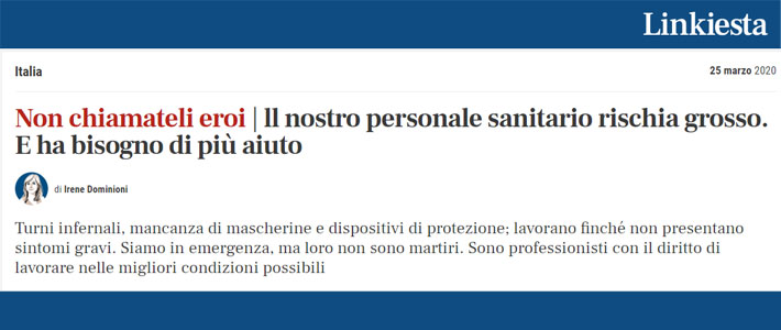Coronavirus e rischi per il personale sanitario, Leoni su Linkiesta | OMCeO Venezia